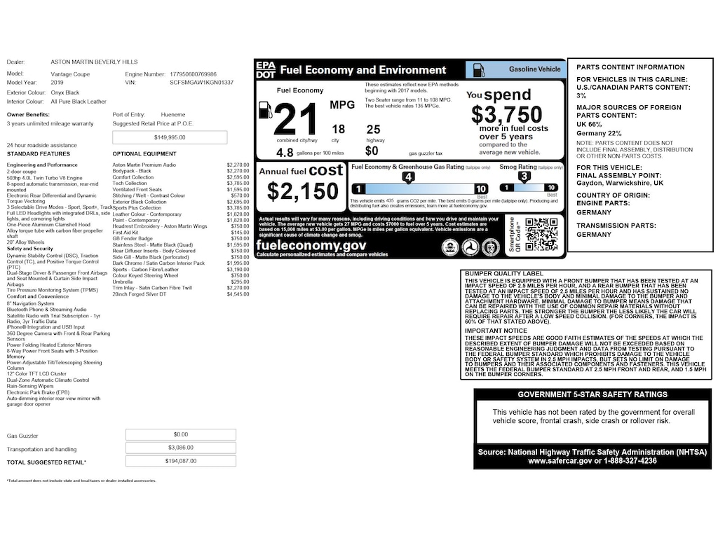 Used 2019 Aston Martin Vantage For Sale at McLaren Denver | VIN ...