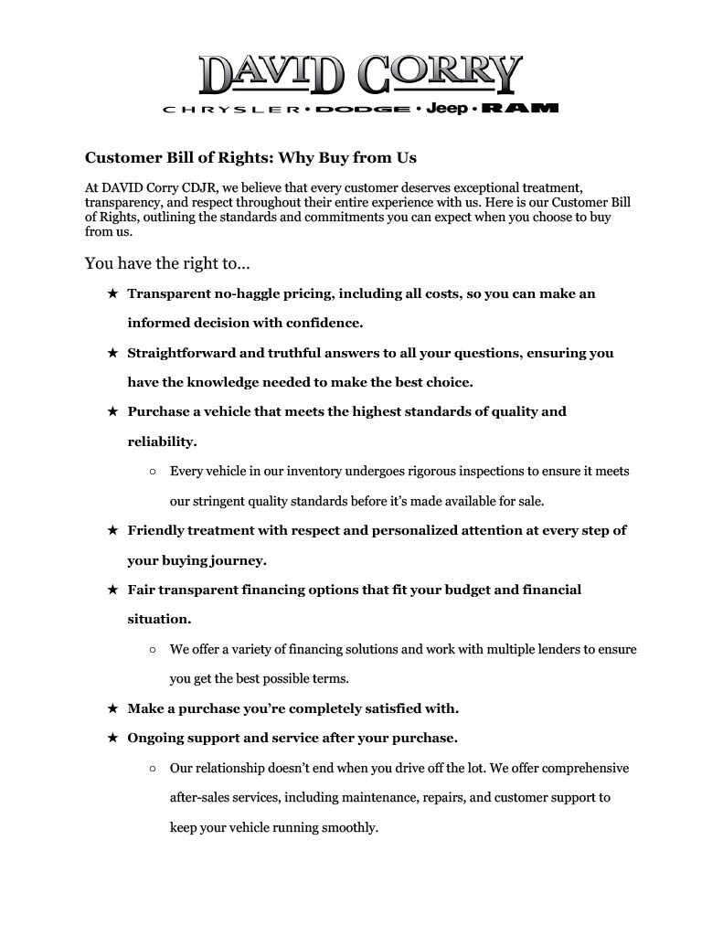 Why Buy | David Corry Chrysler Dodge Jeep Ram