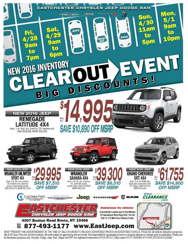 New 2016 Inventory Clear Out Event | Eastchester Chrysler Jeep Dodge Ram