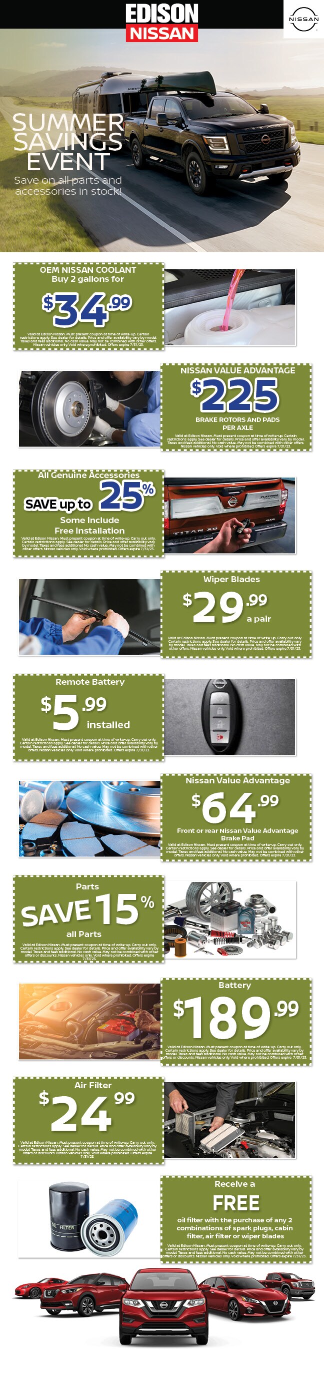Parts & Accessories Specials | Edison Nissan