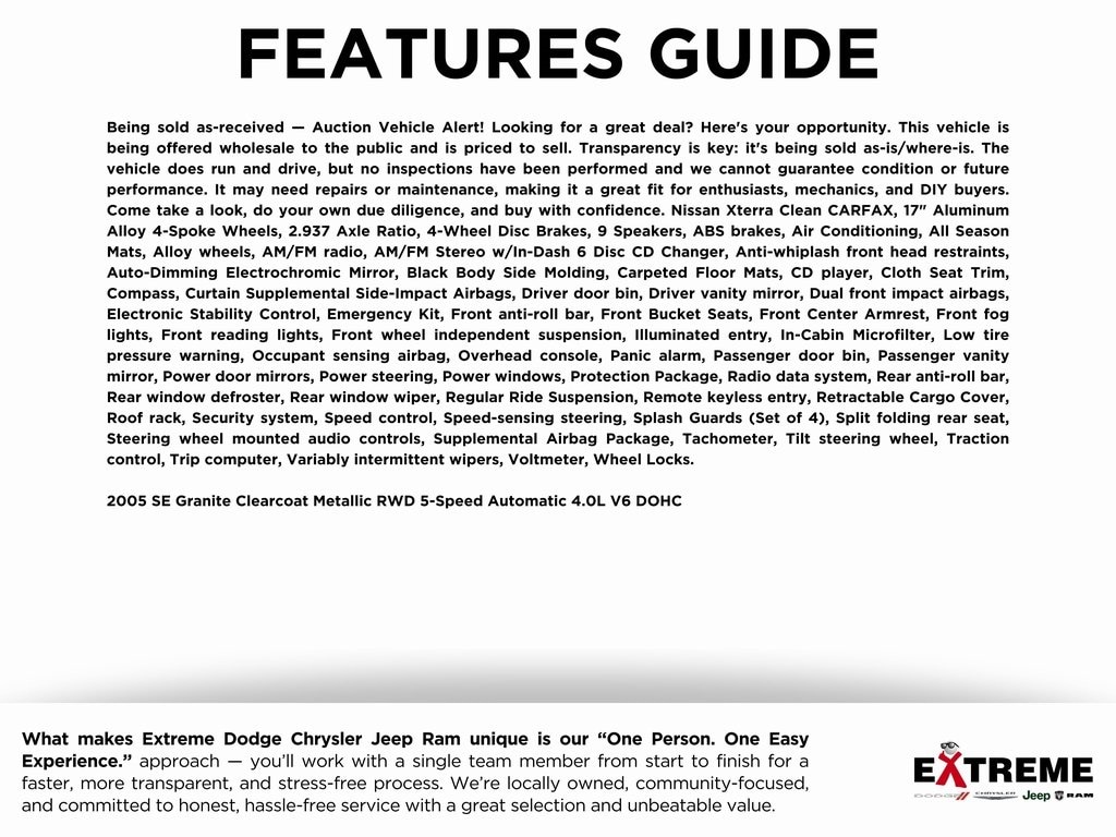 Used 2005 Nissan Xterra For Sale at Extreme Dodge Chrysler Jeep | VIN ...