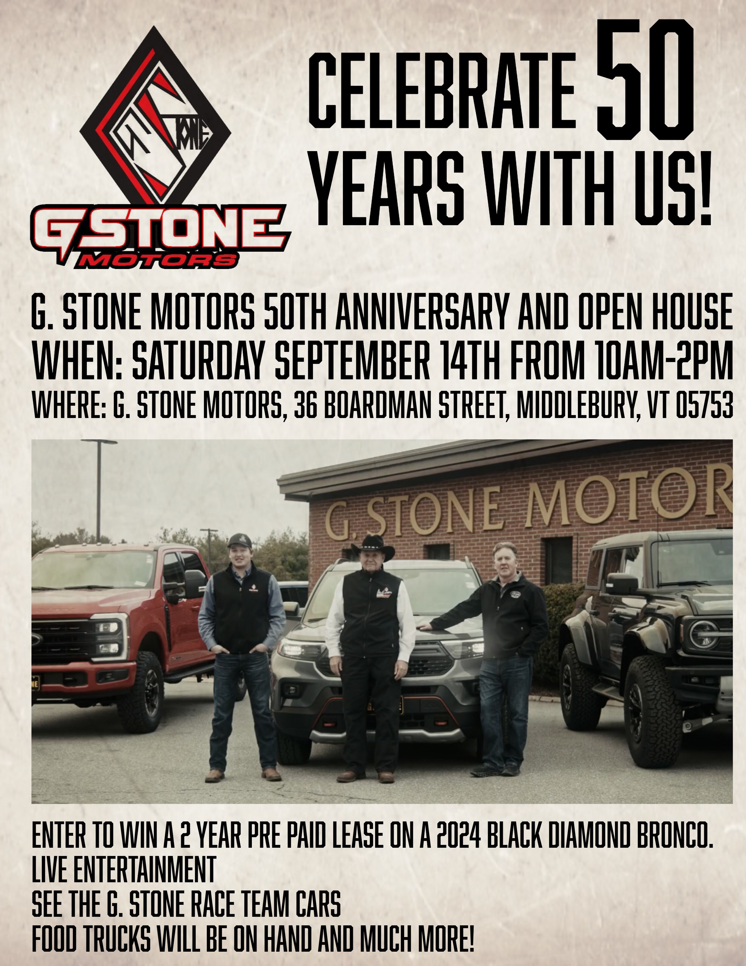 Gstone Motors 50th Anniversary Celebration | G. STONE MOTORS INC.