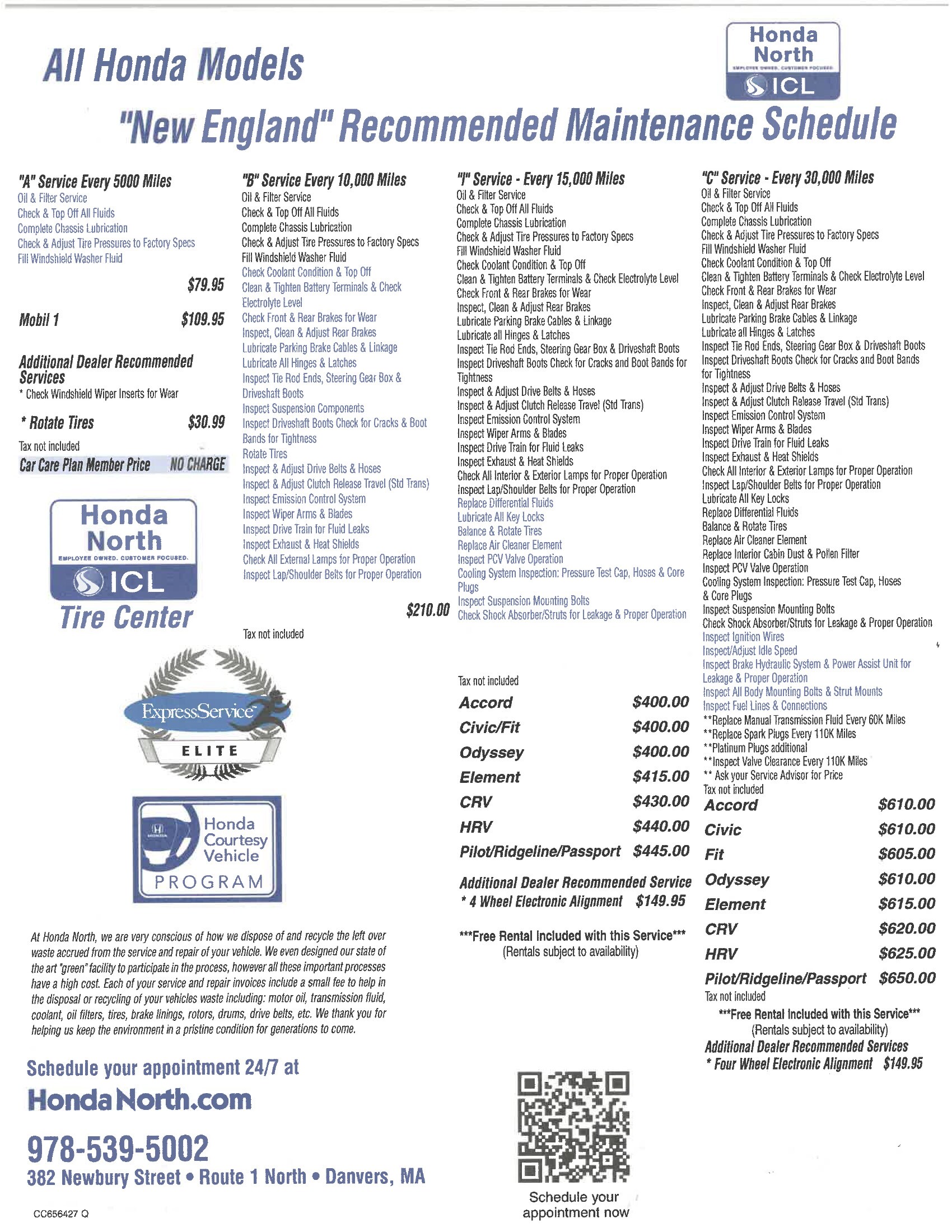 Service Maintenance Schedule | Honda North