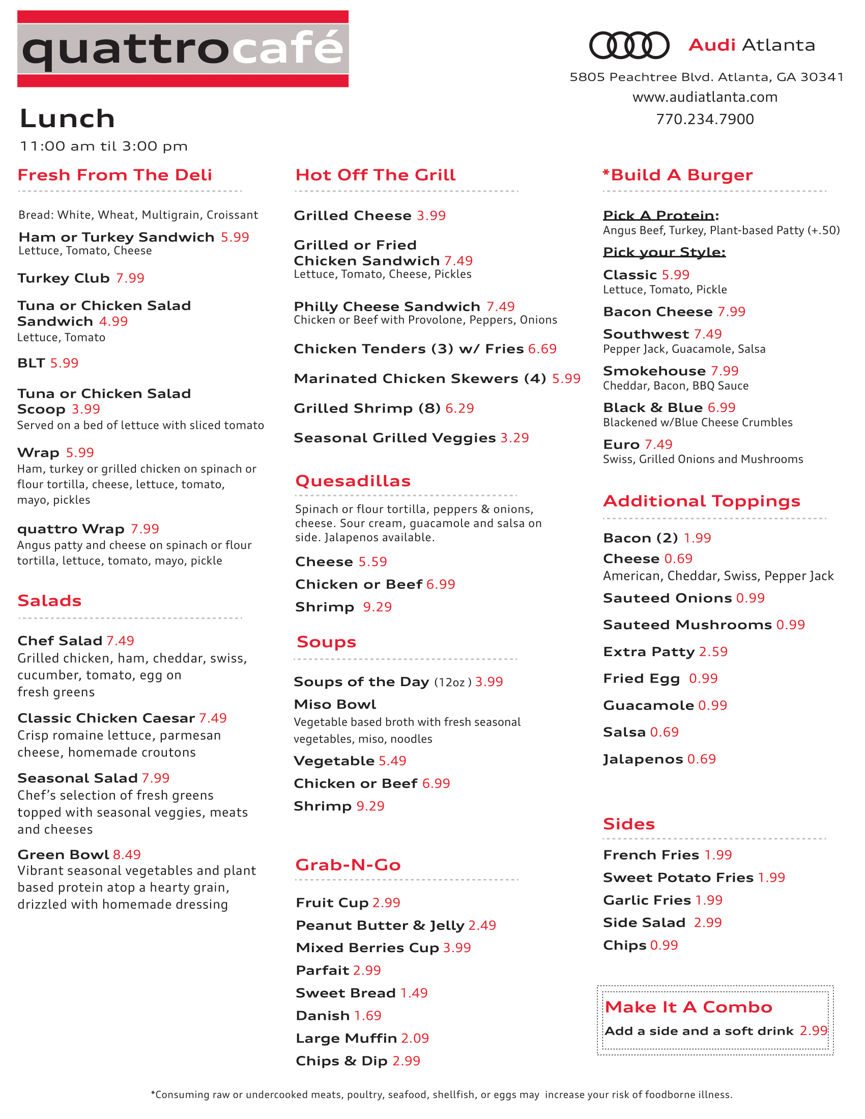Quattro Cafe Menu | Audi Atlanta