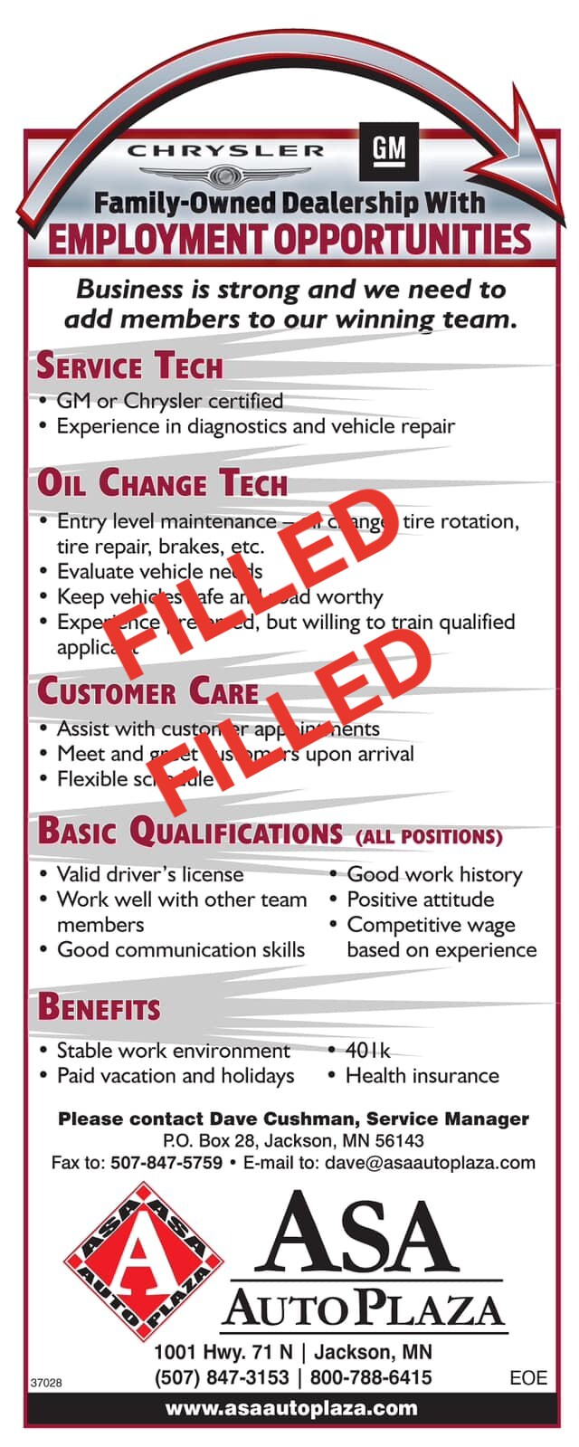 Employment Opportunities | Asa Auto Plaza of Jackson