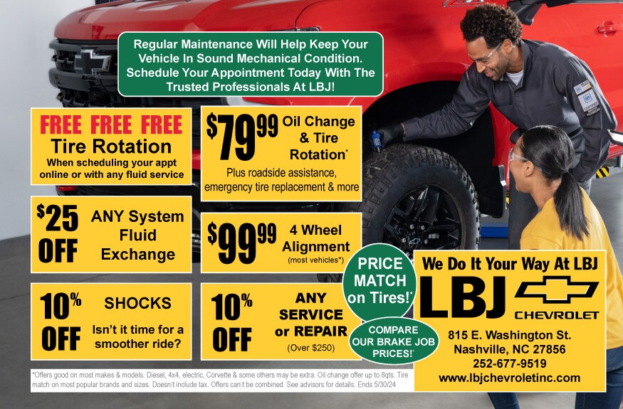 Chevy Service Specials near Rocky Mount, NC | Parts Coupons