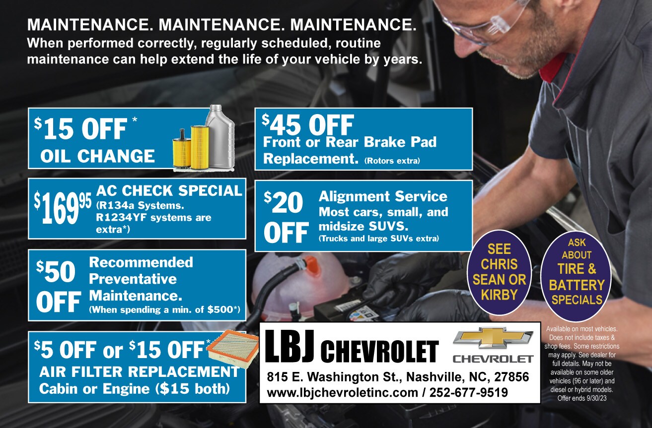 Chevy Service Specials near Rocky Mount, NC | Parts Coupons