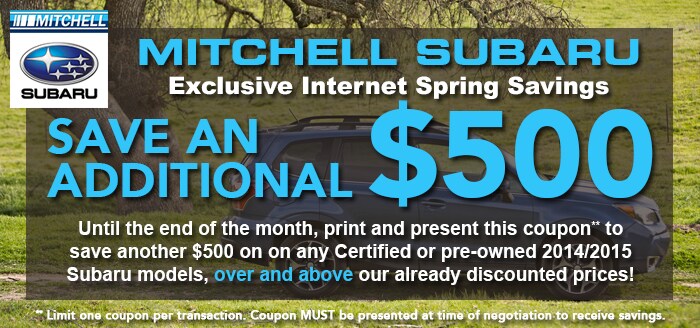 EXCLUSIVE Mitchell Subaru Spring Savings Coupon | Mitchell Subaru