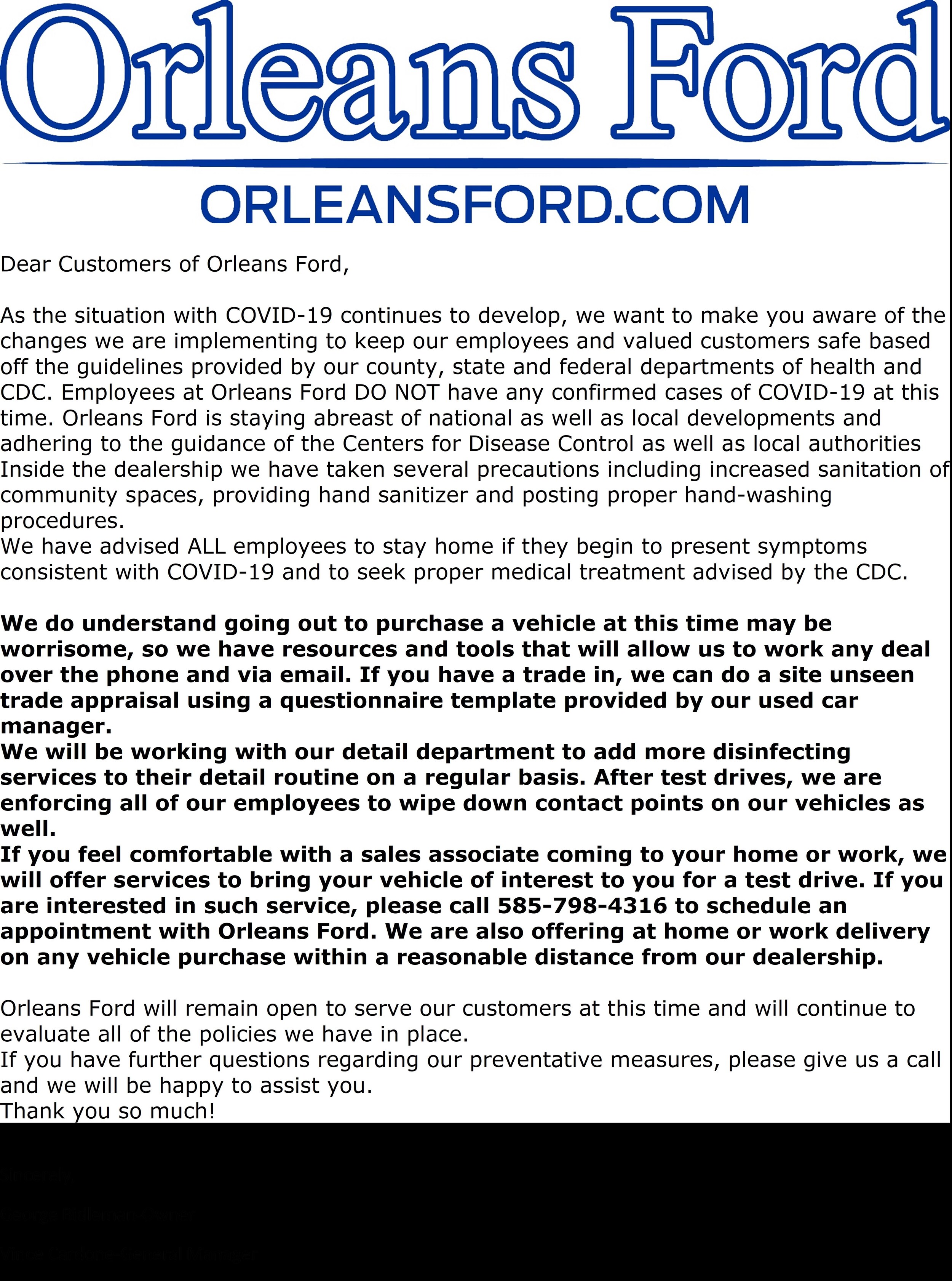 COVID-19 Update | Orleans Ford