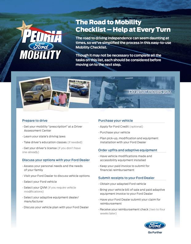 The Road to Mobility Checklist | Peoria Ford Mobility