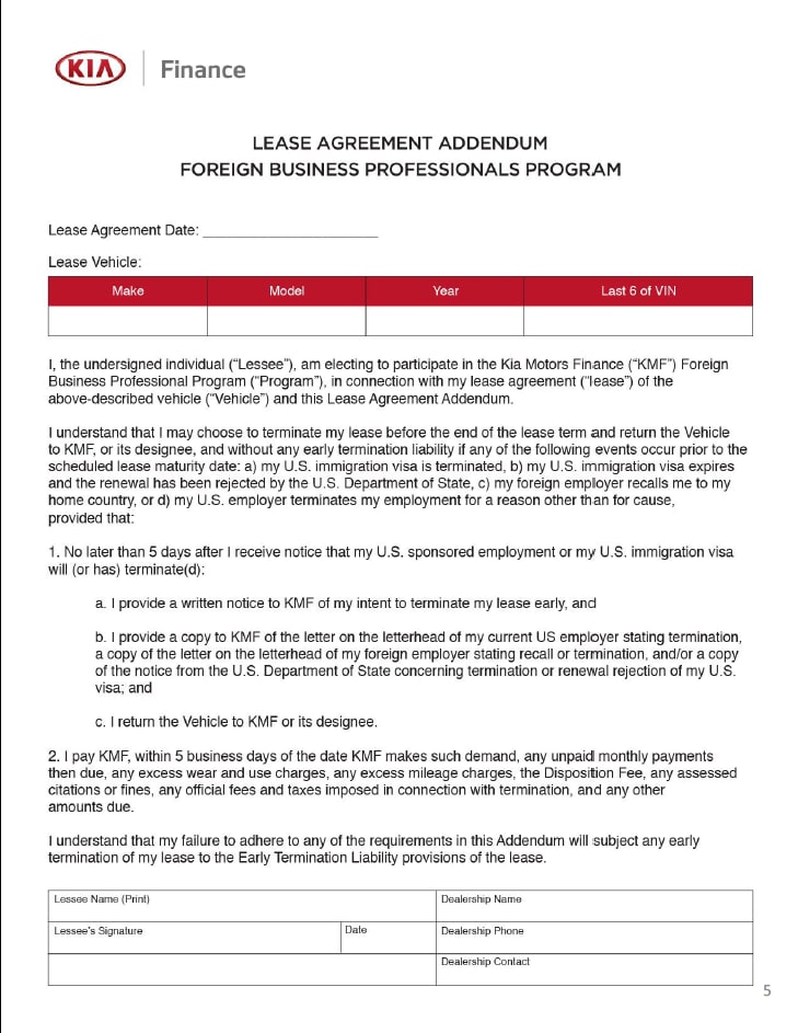 Foreign Business Professionals Program Addendum | Premier Kia