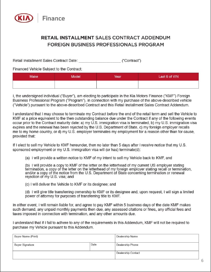 Foreign Business Professionals Program Addendum | Premier Kia