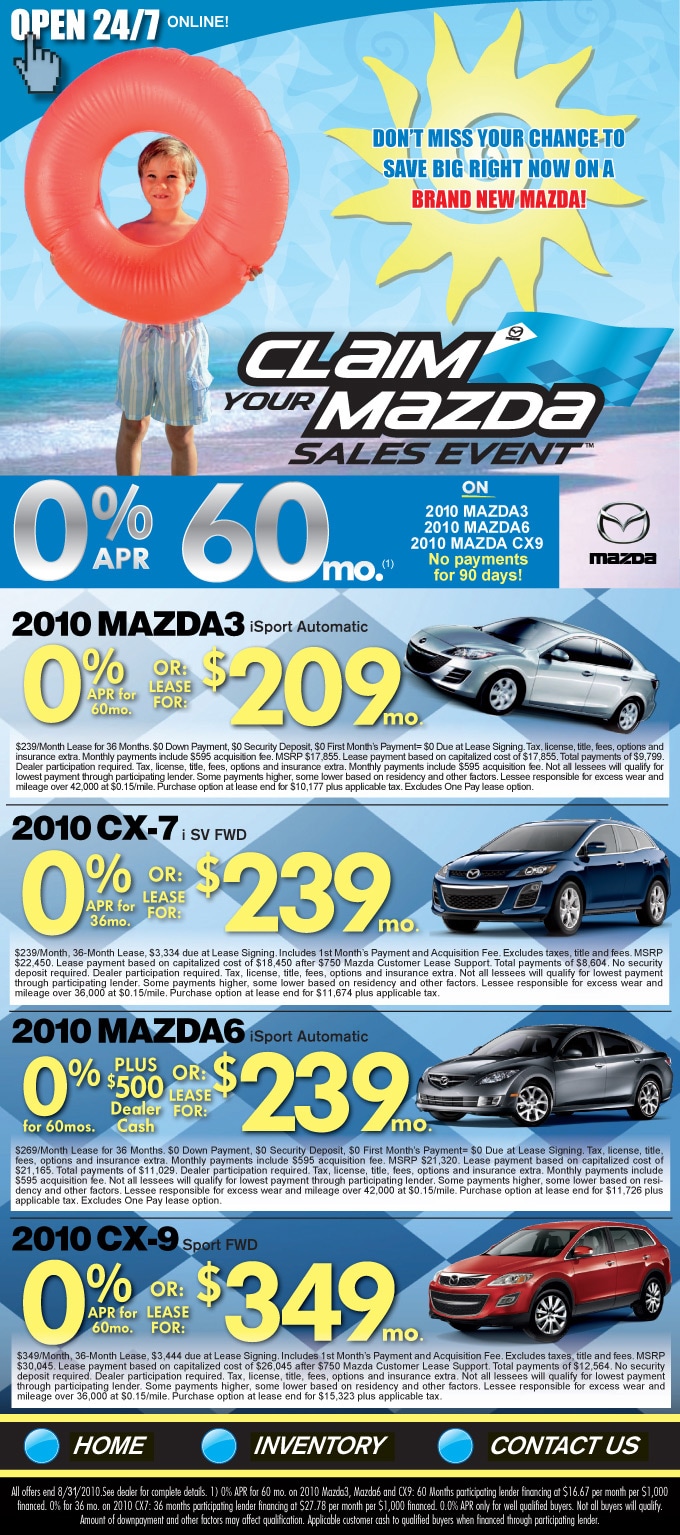 Mazda Sales Event Claim Your Mazda Summer 2010 New Mazda Cars Springfield