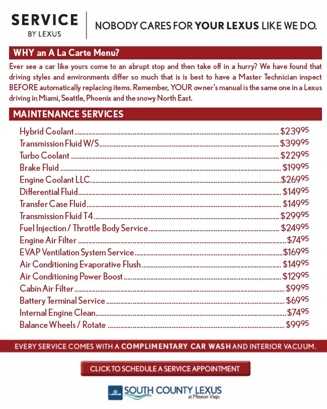 Service Menu | South County Lexus