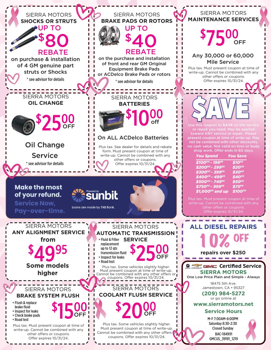 SERVICE & PARTS SPECIALS | Sierra Motors