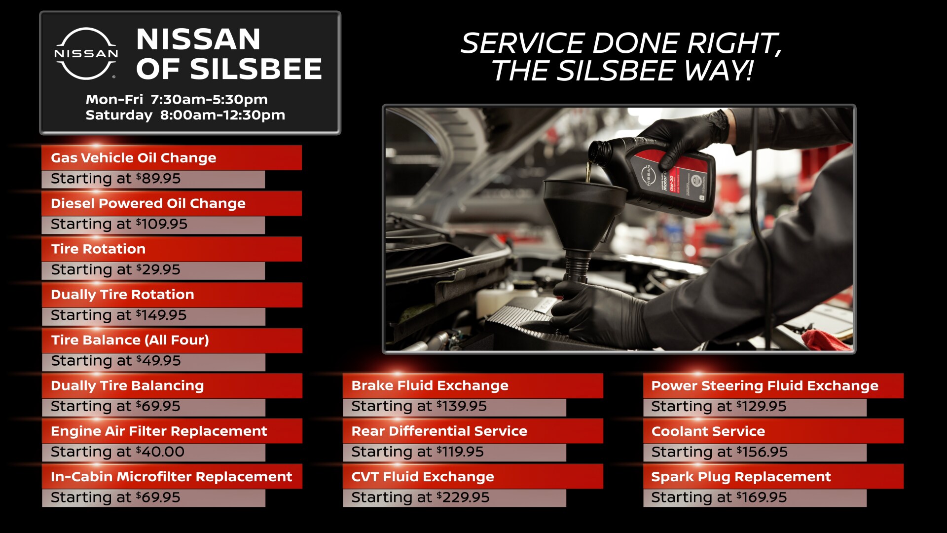 Service & Parts Menu | Nissan of Silsbee